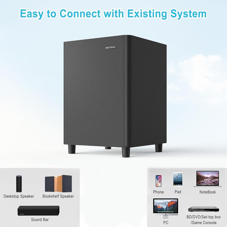Powered Subwoofer, Deep Bass Sub, down Firing Subs, Easy Setup with ...