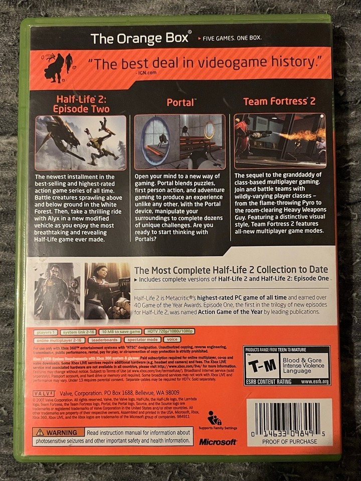 The Orange Box Half Life 2 (Xbox 360) Case And Disc Only Tested Portal ...