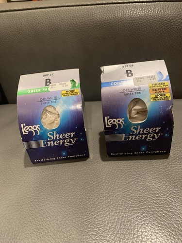 2 Leggs Pantyhose Sheer Energy Size B Off White 65505 60927 panty/toe ...