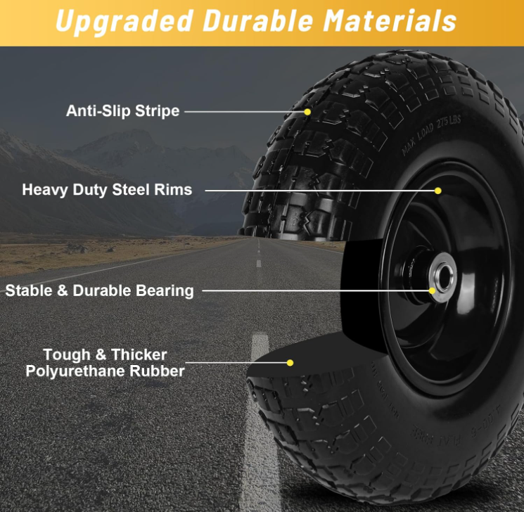 2 PCS 13 Inch Rubber Solid Flat Free Replacement Tires and Wheels 4.00 ...