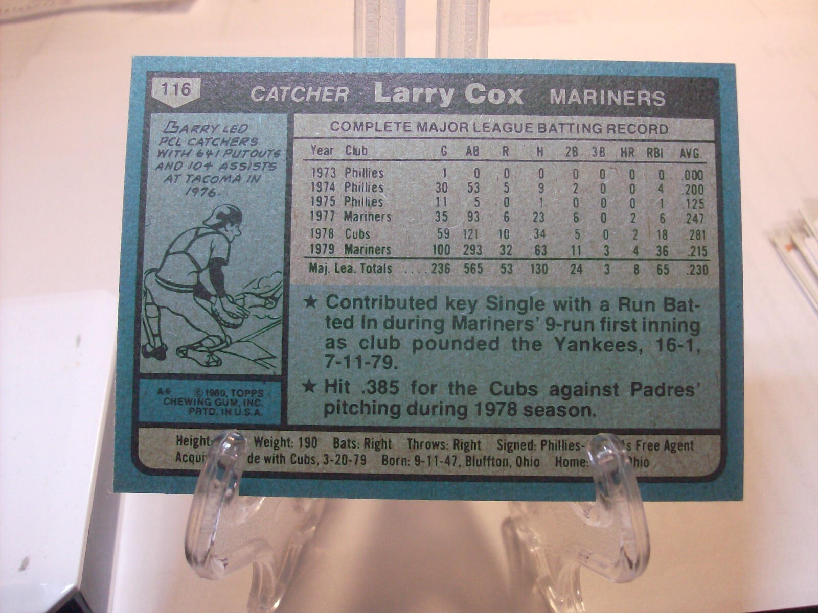 1980 Topps Baseball Card #116 Larry Cox (94807) | eBay