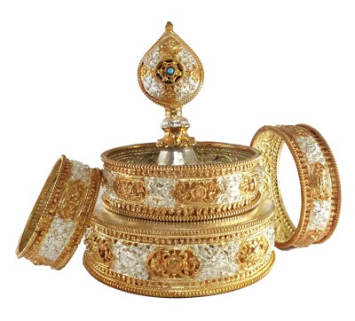 Gold Silver Plated Tibetan Copper Mandala Offering Container Buddhist ...