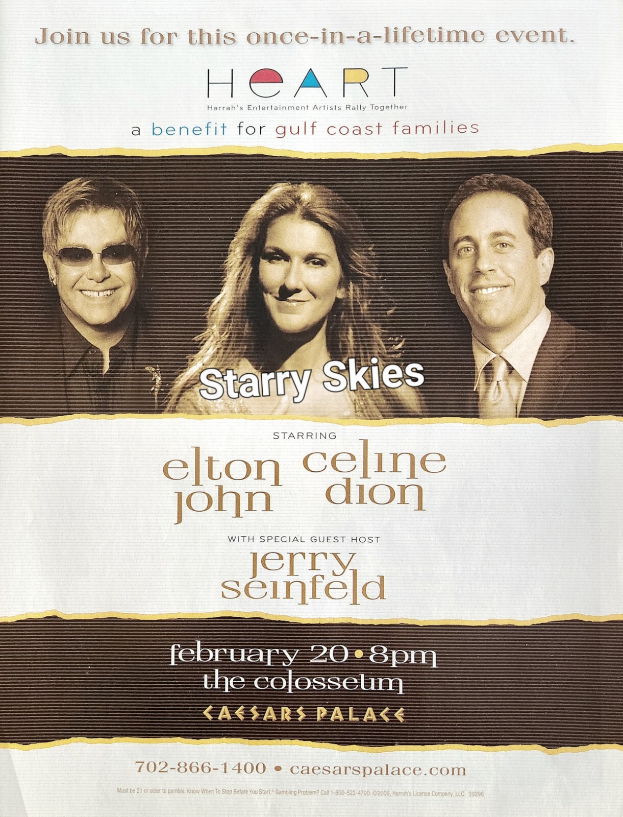 ELTON JOHN CELINE DION JERRY SEINFELD HEART BENEFIT CAESARS PALACE ...