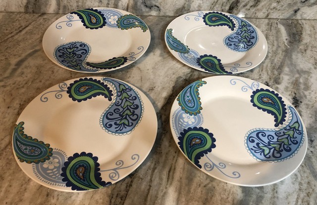 Royal Norfolk White Blue Paisley Print Round Stoneware Dinner Plates ...