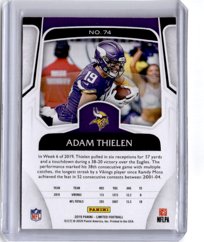 2019 Panini Limited Adam Thielen Ruby Parallel SP /49 - #74 | eBay UK