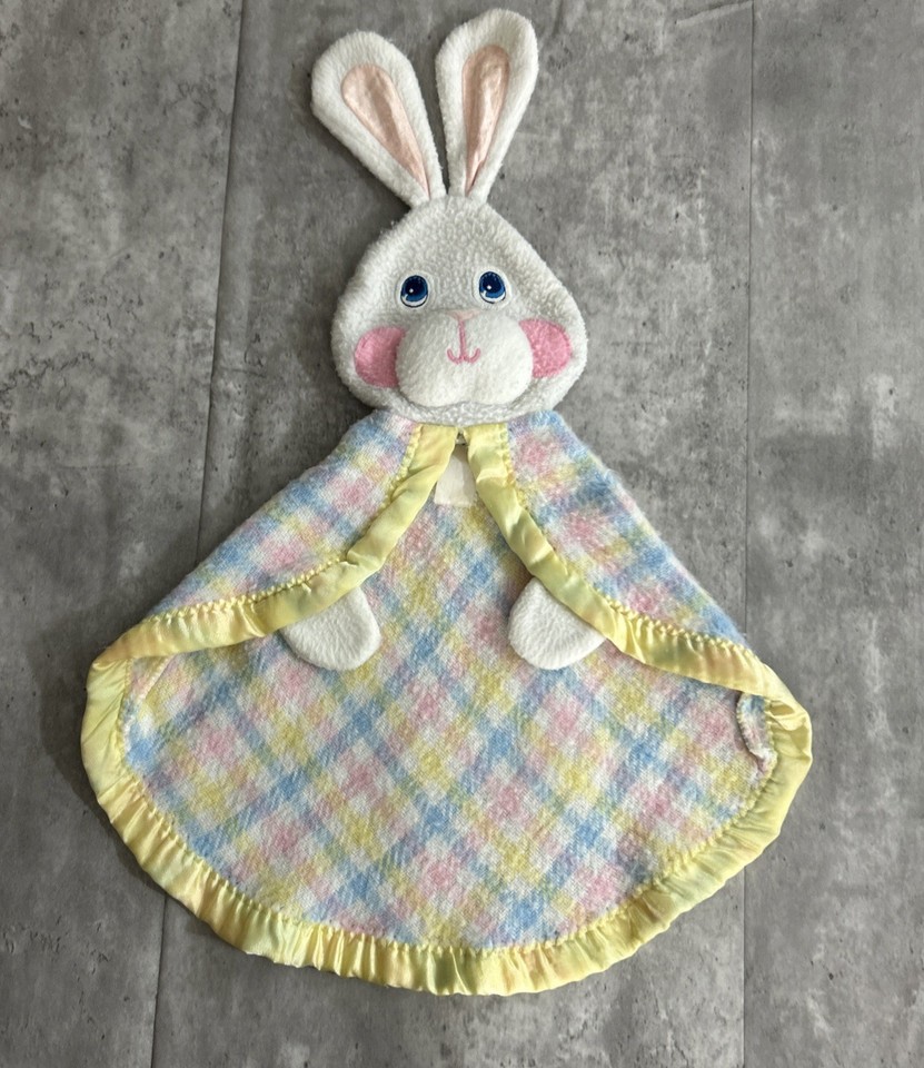Vintage Fisher Price Rabbit Pastel Plaid Bunny Lovey Security Blanket ...