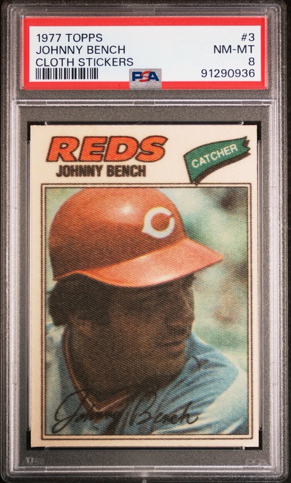 1977 Topps Johnny Bench Cloth Stickers #3 PSA 8 NM-MT HOF Cincinnati ...