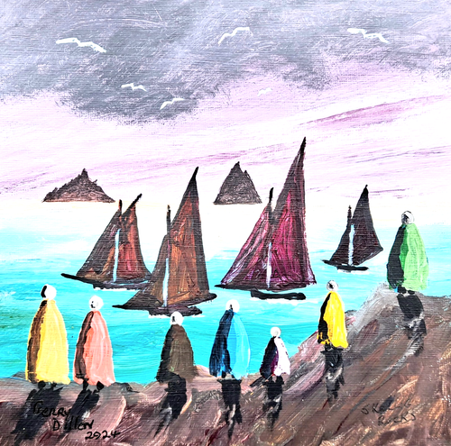 Handmade Irish Art 8x8 inch Acrylic Painting Skellig Rock by Gerry ...