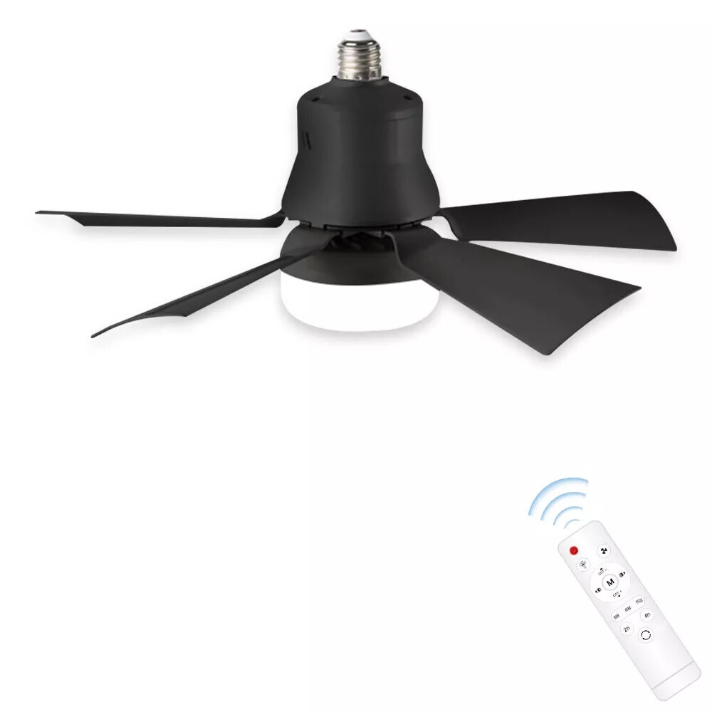 Small Ceiling Fan E27 Socket Fans 30W with Dimmable LED Lights Remote ...