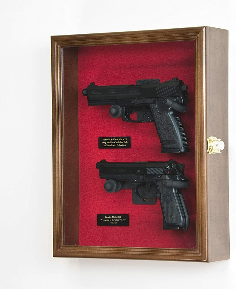 Gun Display Case 18" Walnut Wood Handgun Pistol Revolver Lock Frame ...