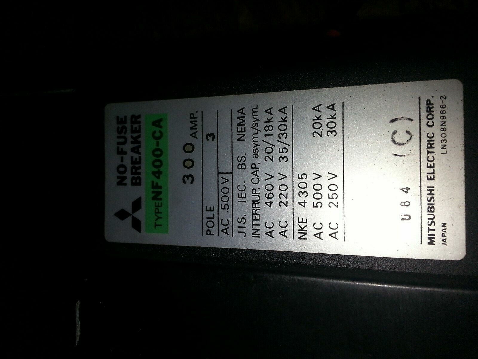 MITSUBISHI NO-FUSE BREAKER NF400-CA, 300 AMPS, 3 POLE | eBay