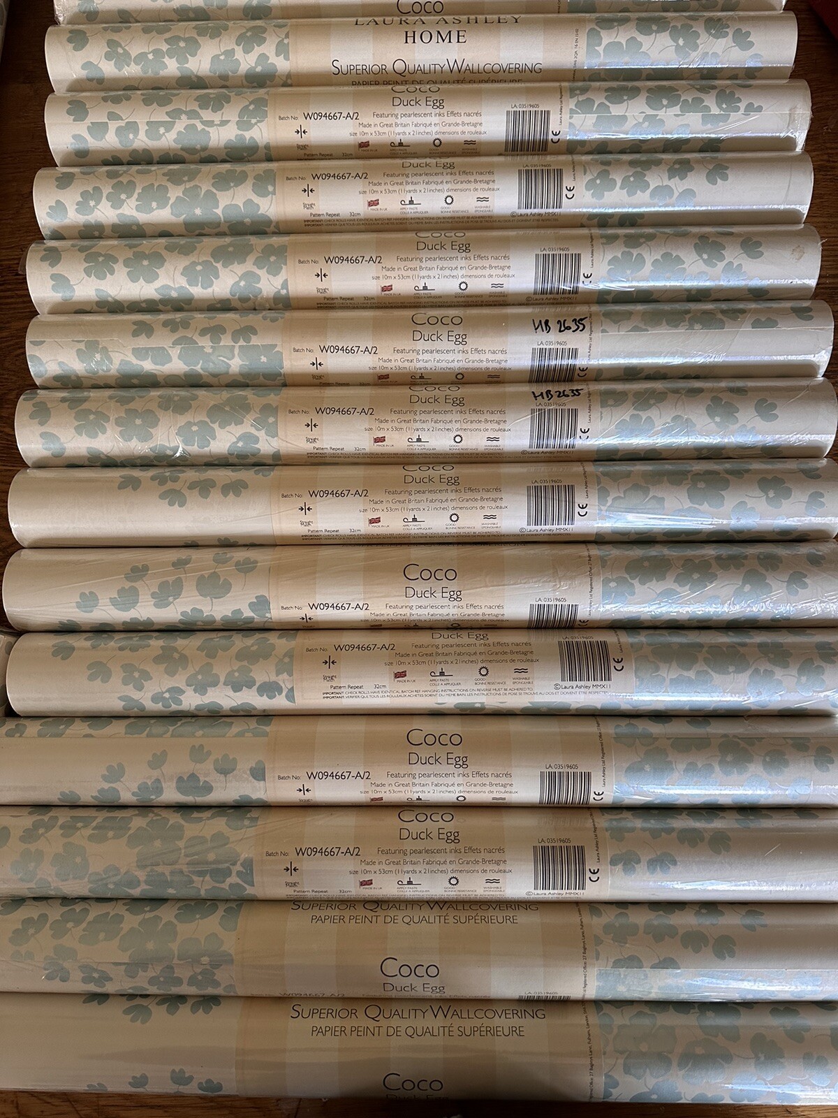 Laura Ashley Original Coco Duck Egg Wallpaper Price Per Roll | eBay UK