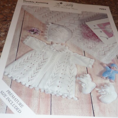 Teddy Knit Pattern Baby's DK Lacy Pat Matinee Jacket Bonnet Bootees ...