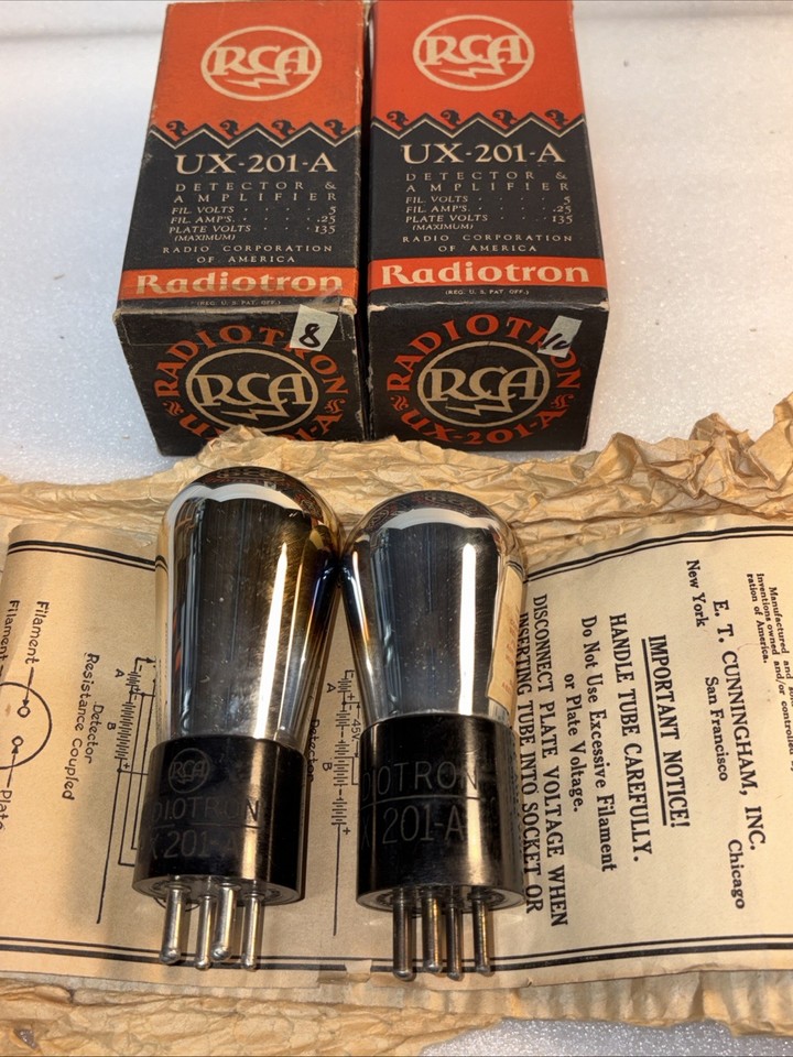 Matched Pair RCA UX-201A 01A Gold Pin Globe Vacuum Tube Amplitrex ...