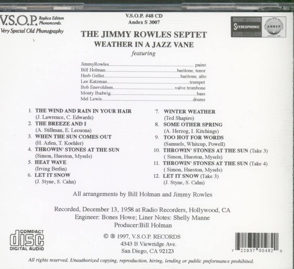 Jimmy Rowles Weather in a Jazz Vane (CD) (US IMPORT) 722937004820 ...