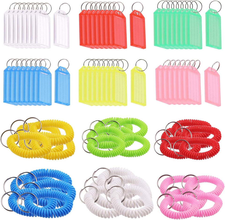 78Pcs 6 Colors Duarble Plastic Key Tags with Flap Label and Spiral ...