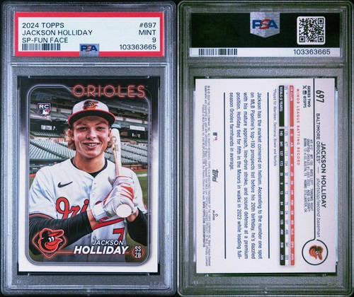 2024 Topps SP Fun Face White Bat Knob #697 Jackson Holliday PSA 9 Mint ...
