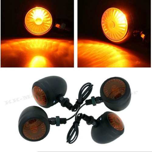 4Pcs Classic Black Metal Motor Cafe Racer Turn Signal Indicator Light ...