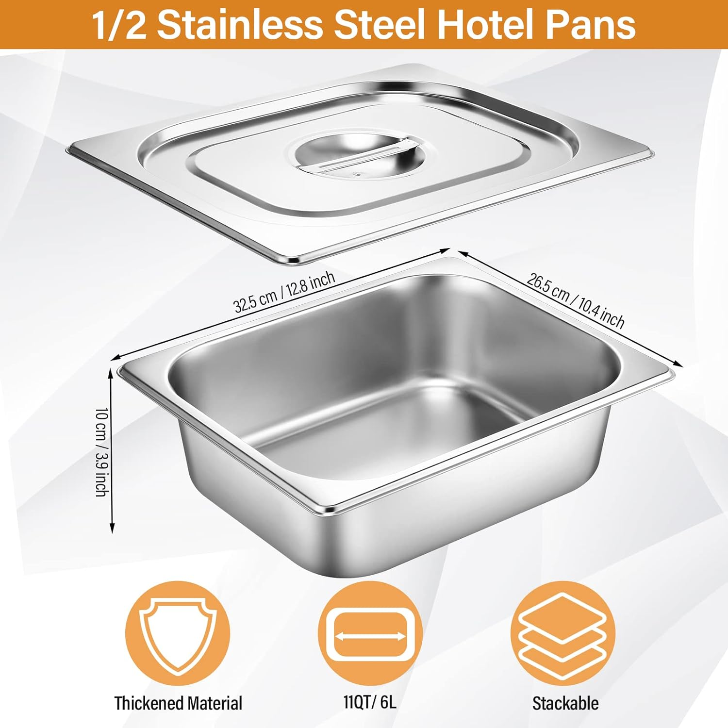 8 Set Stainless Steel Hotel Pans Steam Table Pan with Lids 4 Inch 1/2 ...