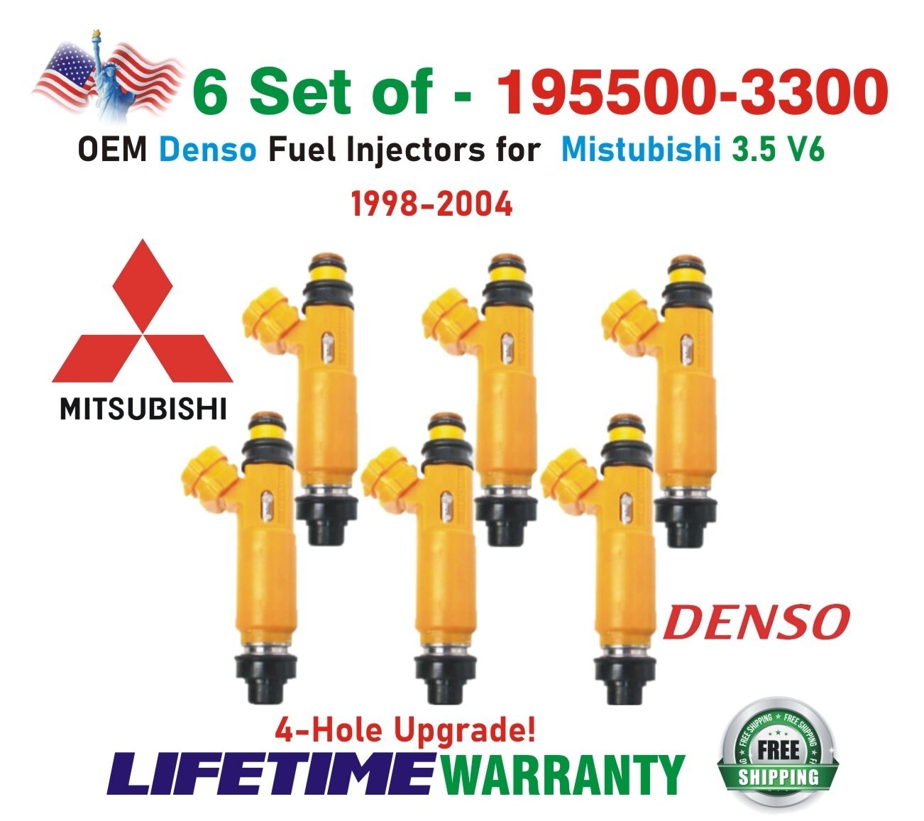 OEM x6 Denso 4Hole Upgrade Fuel Injectors for 1998-04 Mitsubishi ...