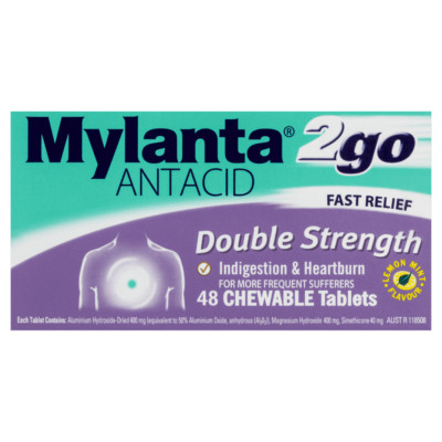 Mylanta 2Go Antacid Double Strength 48 Chewable Tablets Indigestion ...