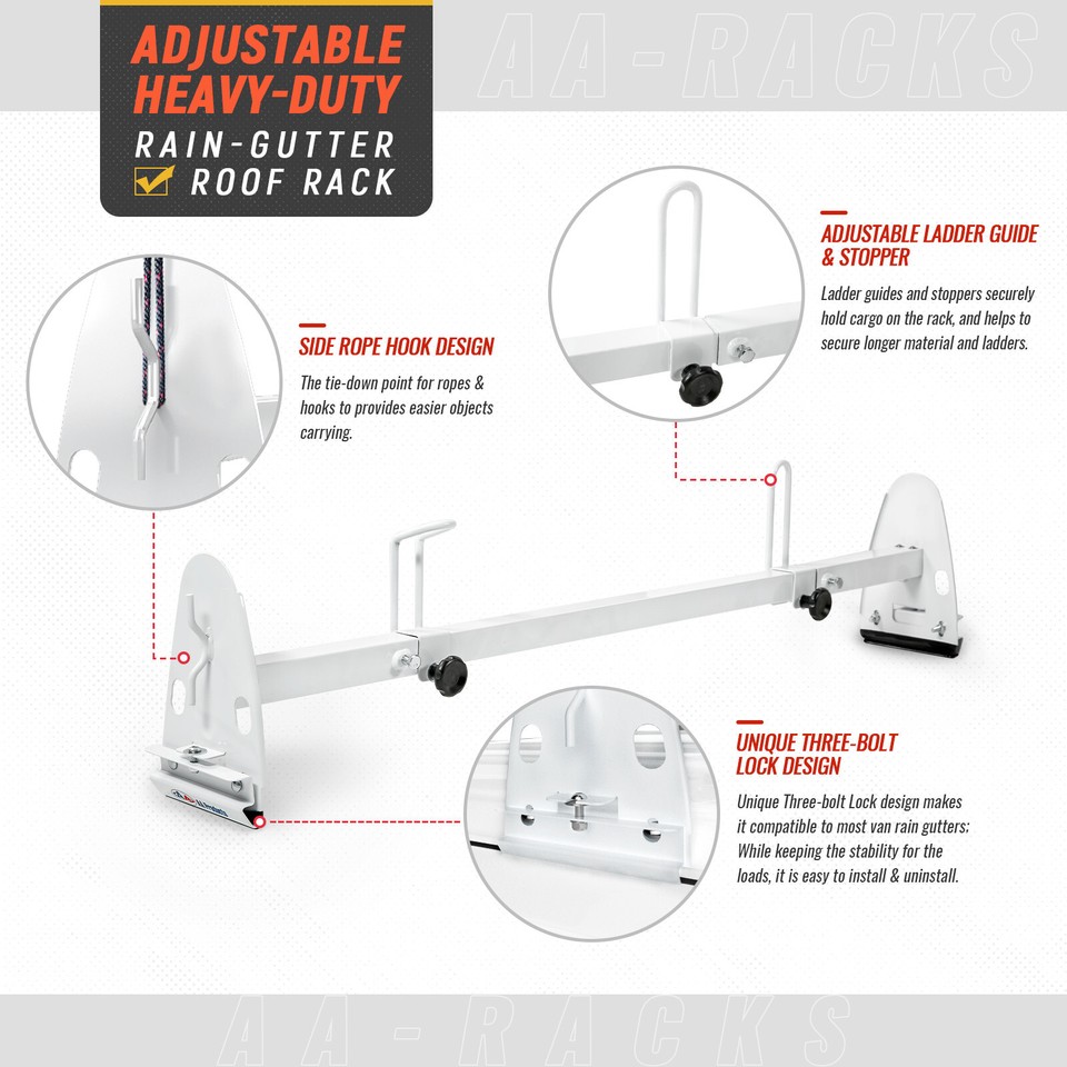 3 Cross Bar Heavy Duty Universal Van Roof Ladder Racks 750 lbs Steel ...