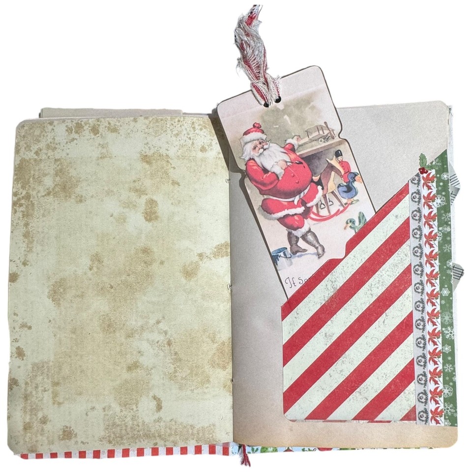 Junk Journal Christmas Santa Memory Diary 40 Pages 9x5” Tags Pocket ...