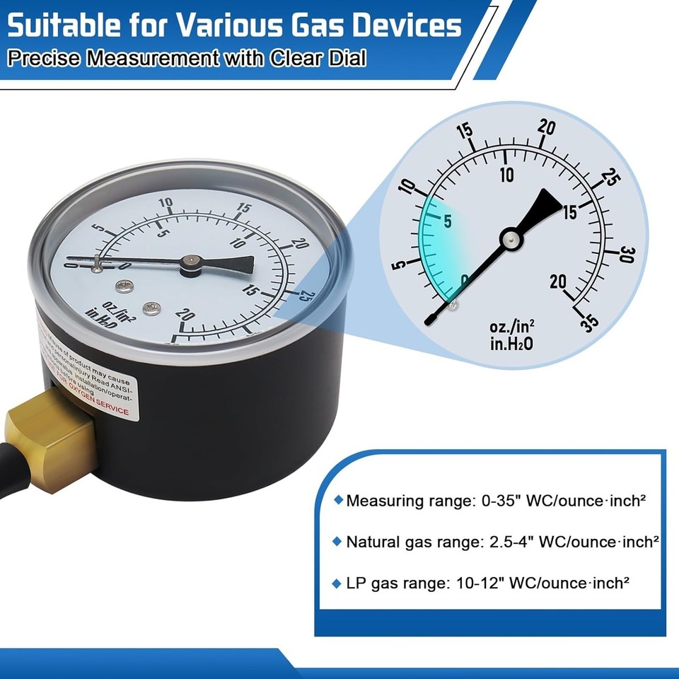 Manometer Gas Pressure Tester, Natural Gas or LP Gas Manifold Pressure ...
