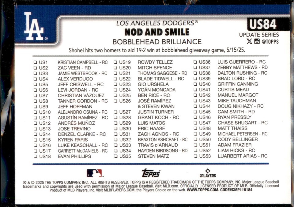 2025 Topps Update #US84 Nod and Smile Topps pink Foil Shohei Ohtani ...