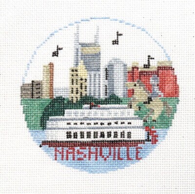 Kathy Schenkel Nashville Tennessee Travel Round Handpainted Needlepoint ...
