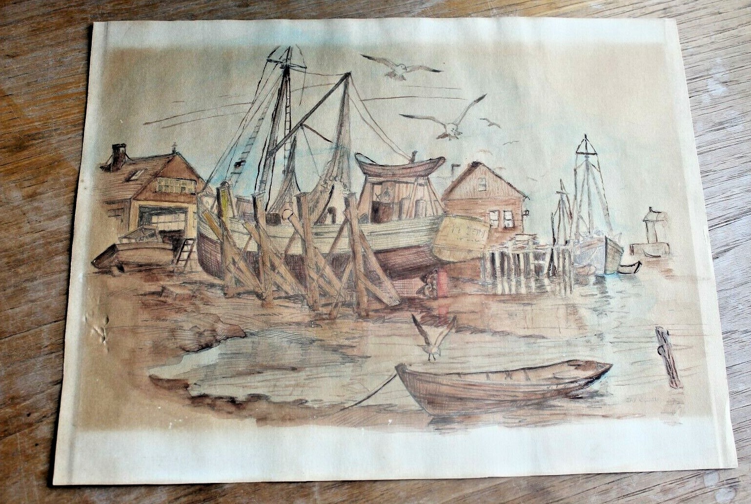 VTG Jay Killian SignedPencil /Watercolor Art Print Boat Harbor Rockport ...