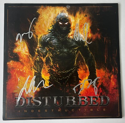 DISTURBED DAVID DRAIMAN +3 SIGNED AUTOGRAPH INDESTRUCTIBLE VINYL w ...