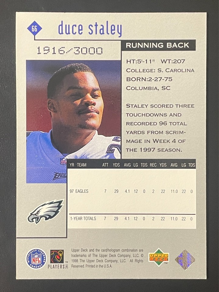 1998 Upper Deck Black Diamond Red /3000 Duce Staley | eBay