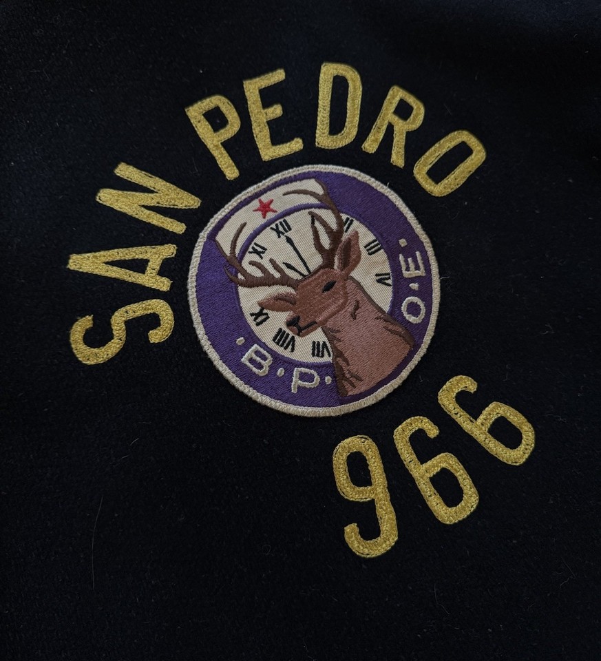 Vintage 1950s San Pedro BPOE Elks Lodge Chain Stitched Black Wool ...