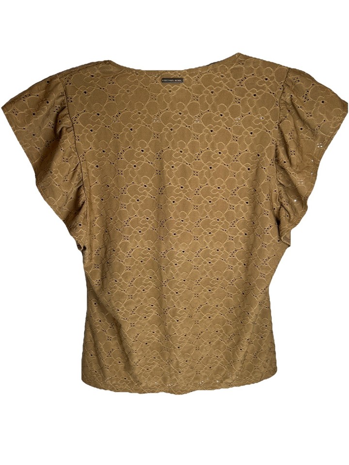 Michael Kors Top Womens Small Brown Blouse Ruffle Floral Boho Cottage ...