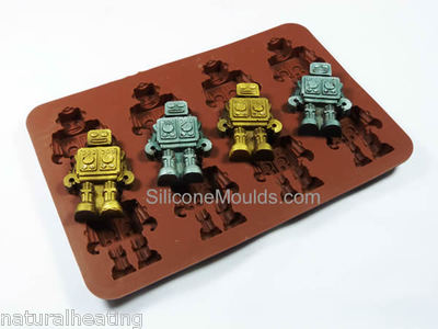 8 cell BROWN Chocolate Candy Ice Robot Silicone Mould Cake Topper ...