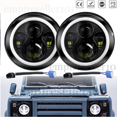 Round 7inch LED Headlight Halo DRL For Land Rover Defender 90 110 Range ...