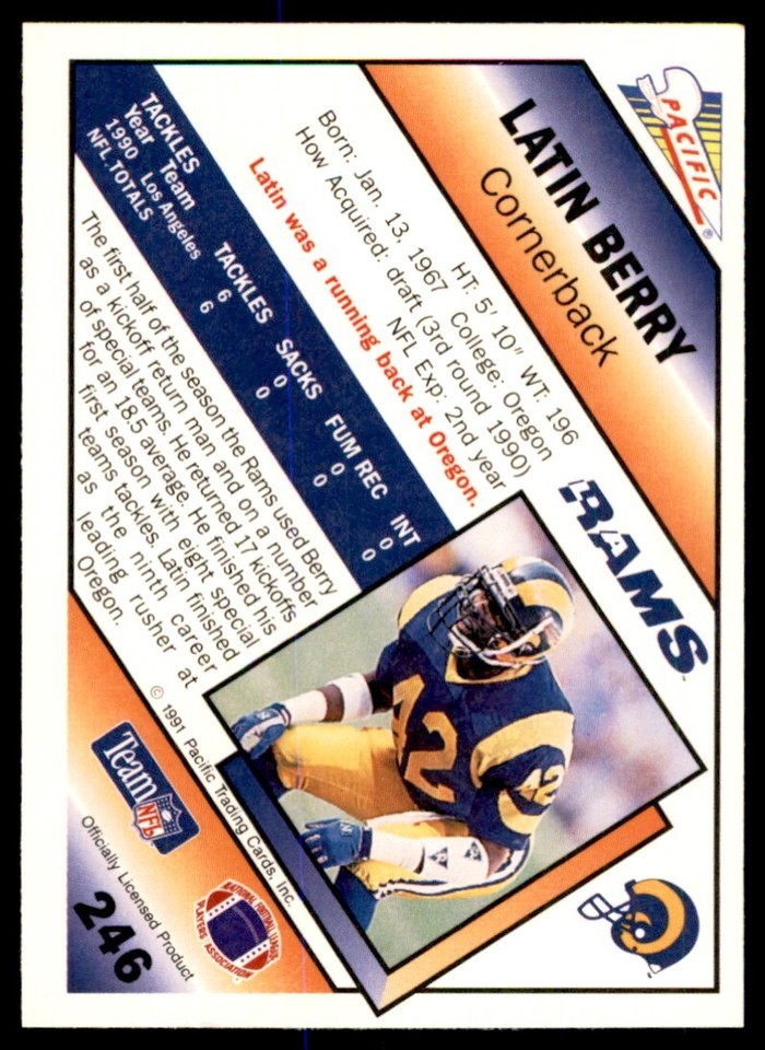 1991 Pacific Latin Berry Rookie . Los Angeles Rams #246 | eBay