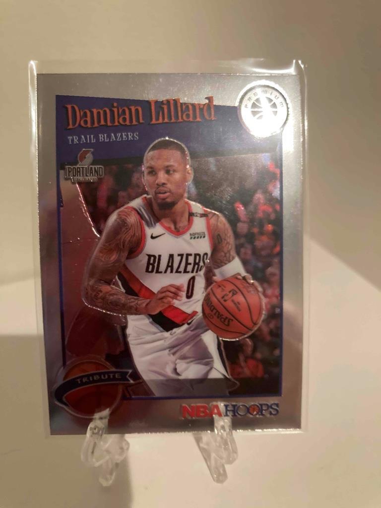 Damien Lillard 2019-20 NBA Hoops Premium Stock Prizm Tribute #291 ...