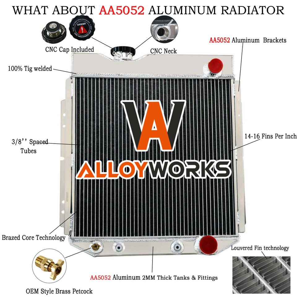 4-Row Aluminum Radiator For Ford 1964-66 Mustang/1960-65 Falcon Comet ...