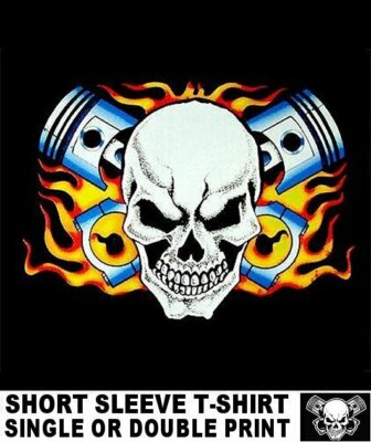 OLD SCHOOL HOT ROD SKULL CROSSED PISTONS IN FLAMES SPEED SHOP RACE T ...