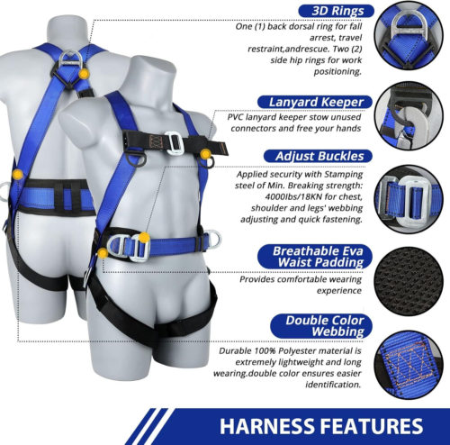 Safety Harness Fall Protection Kit: Full Body Roofing harnesses with ...