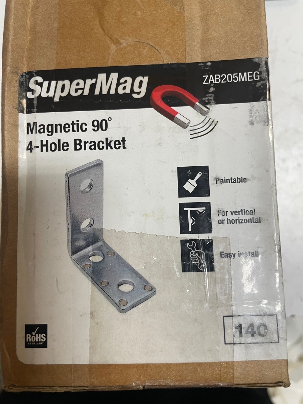 SuperMag 4-Hole 90° Angle Strut Bracket w Magnets - Silver Galvanized ...