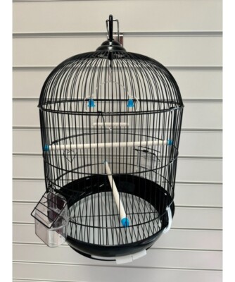 Round Bird Cage, Parakeet Cage H52.5cm X W33.5cm Budgie, Canary - Black ...
