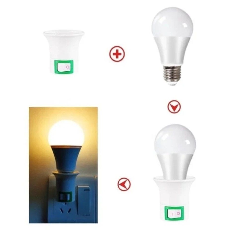 2pc E27 Base Plug-in Light Bulb Socket 2 Prong Outlet Adapter With On ...