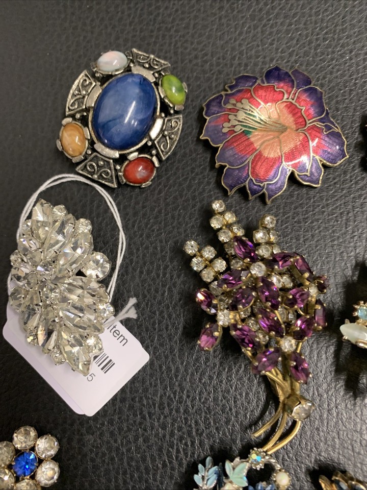 12 x Vintage Costume Jewellery Metal Pin Brooch Brooches Bundle Job Lot ...