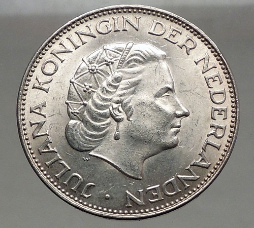 1962 Netherlands Kingdom Queen JULIANA 2½ Gulden Authentic Silver Coin ...