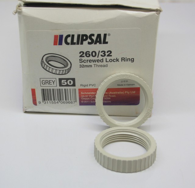 Clipsal 260/32 Screwed Lock Ring Rigid PVC Grey 32mm Thread X50 Pcs for ...