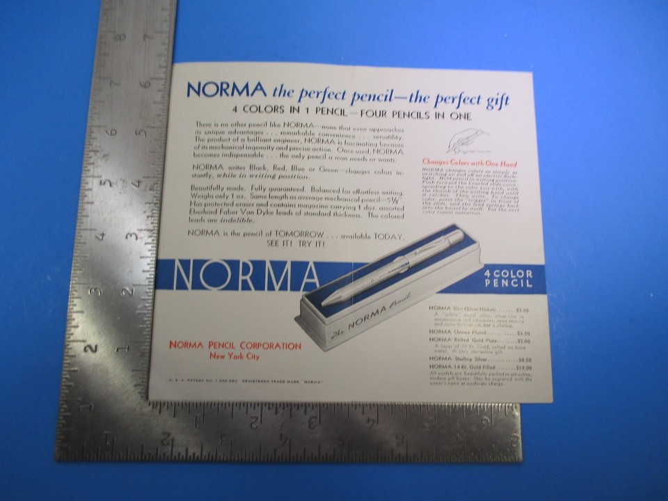 Vintage Norma 4 Colors in Pencil Perfect Pencil Gift Advertisement ...