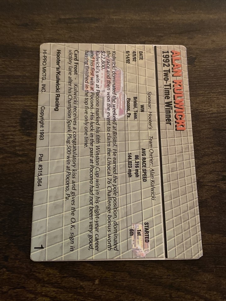 1993 Action Packed #1 Alan Kulwicki Win Card C5005* | eBay